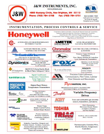 Process Control Equipment Manufacturers Line Card – J&W Instruments Inc.